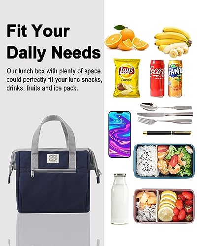 GOX Lunch Bag Women, Insulated Leakproof Lunch Boxes for Men, Large Capacity Reusable Lunch Container for Work Office Picnic or Travel (Navy)
