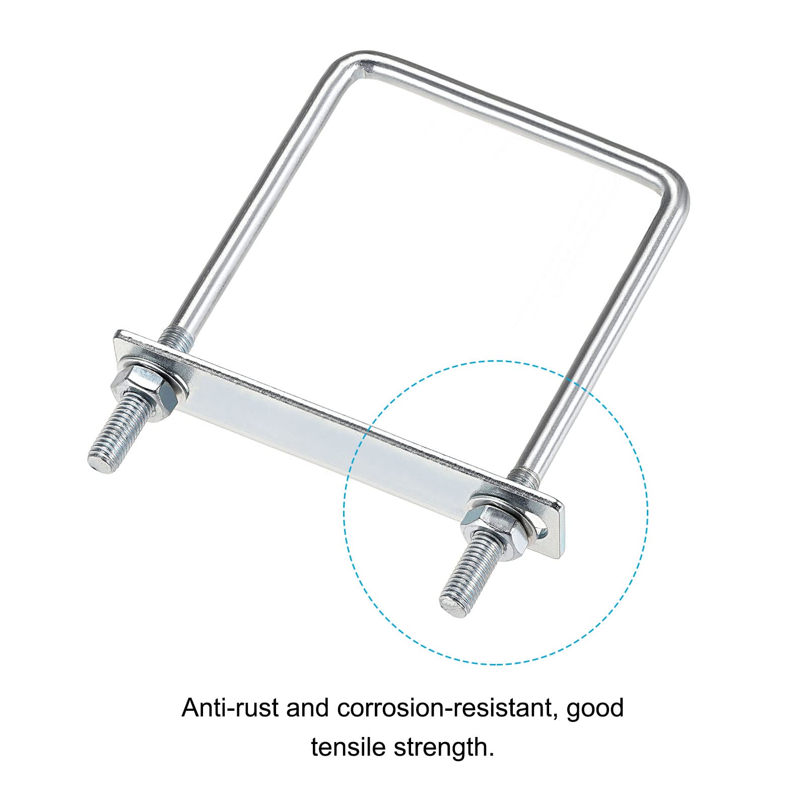 METALLIXITY U Bolts (M8x80x130mm), Square U Bolt Carbon Steel with Accessories - for Construction, Pipe