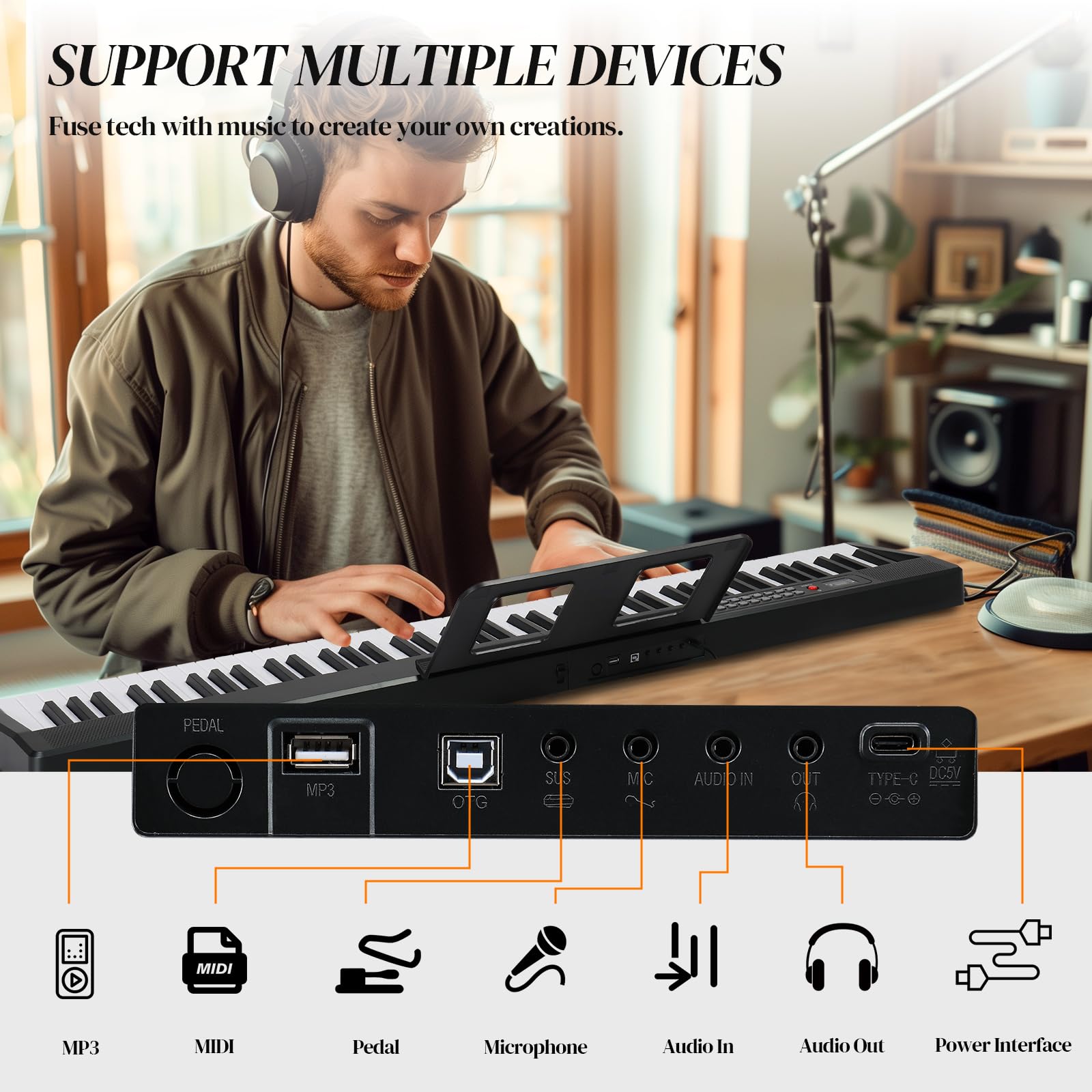 Ktaxon 61 Key Foldable Electronic Keyboard Piano, Semi-Weighted Electric Piano Digital Piano with Dual Bluetooth Mode and 5W Stereo Speaker and Intuitive Function