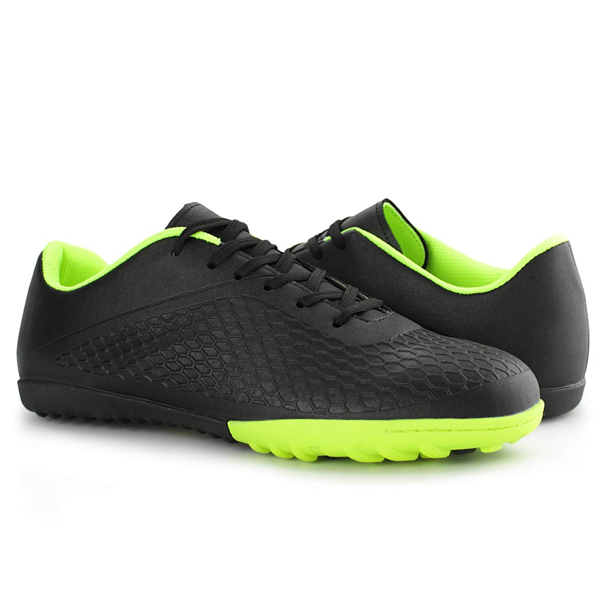 Hawkwell Men's Turf Soccer Shoes Outdoor/Indoor Comfortable Soccer Cleats, Black Lime PU, 7 M US