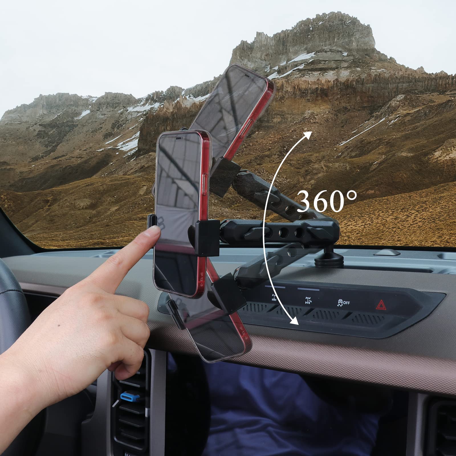 JHD-TOGO for Bronco Dash Phone Holder, Phone Mount for Ford Bronco 2021 2022 2023 2024 2/4 Door Accessories,360°Adjustable Phone Mount Interior Accessories