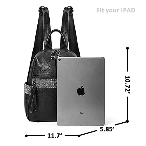 Iswee Leather Women Backpack Small Purse Anti-theft Casual Soft Daypack for Women (Black)