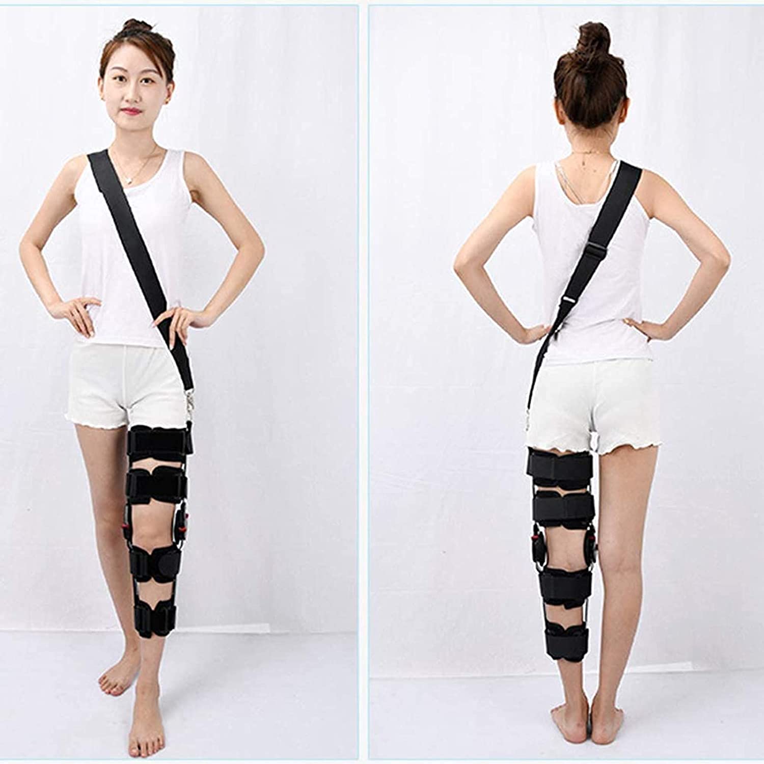Knee Brace Orthopedic Hinged Knee Brace Support, Adjustable Knee Joint Splint ROM Knee Orthosis Stabilizer Post-Op Arthritis Injury Protector Knee Support for Leg (Size : L(60cm))