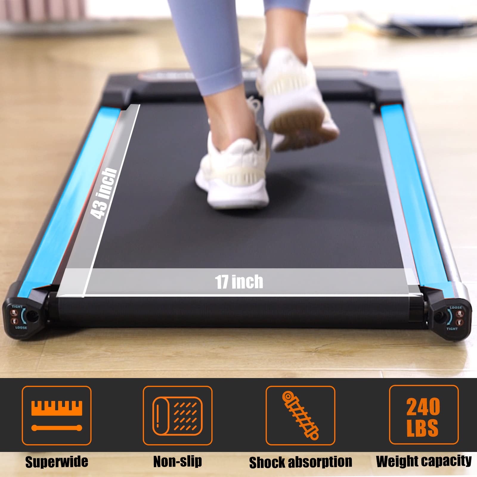 LSRZSPORT Portable Under Desk Treadmill, Walking Pad Slim Treadmill Walking Jogging Slow Running Treadmill for Home and Office with Remote Control, Speaker and LED Display