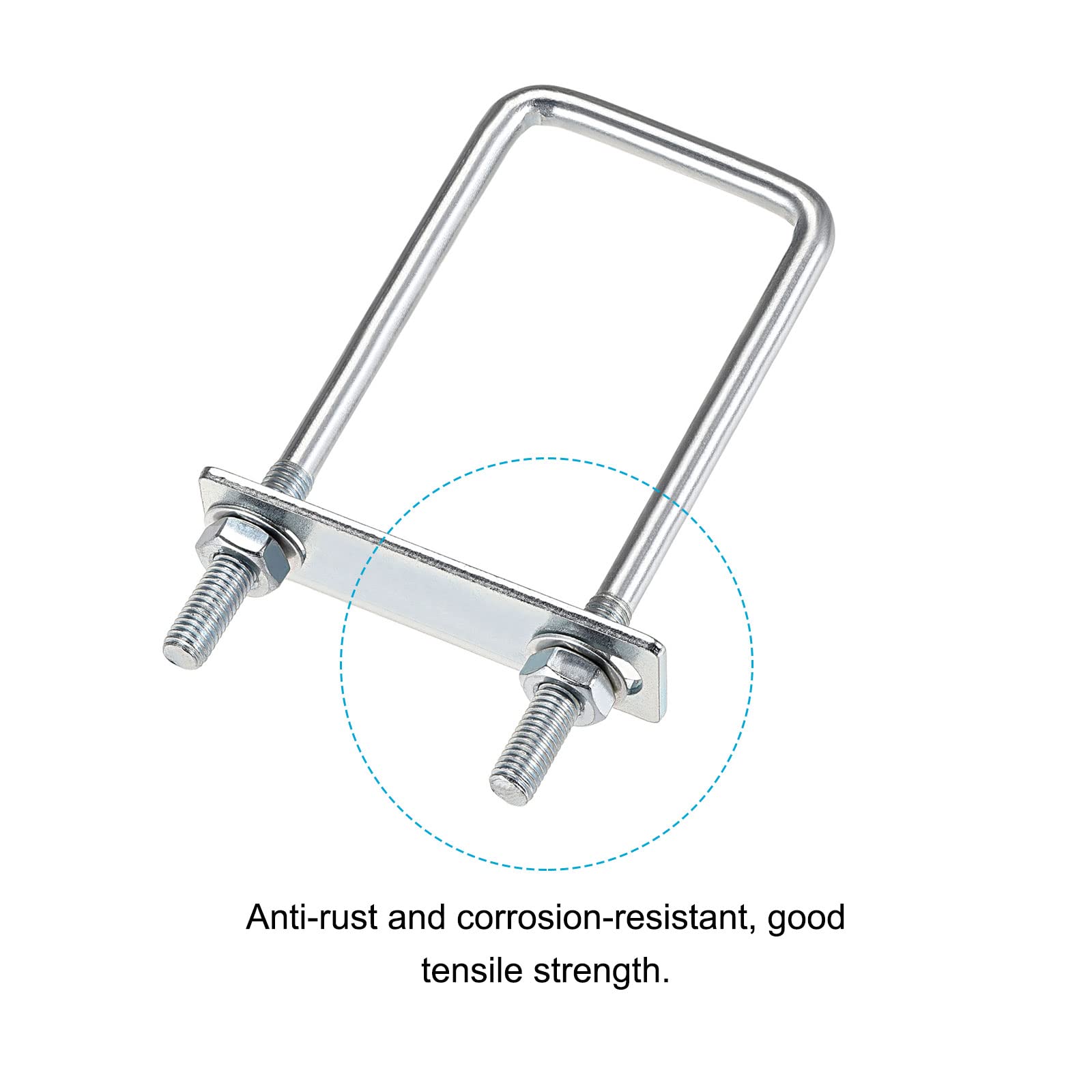 METALLIXITY U Bolts (M8x50x150mm), Square U Bolt Carbon Steel with Accessories - for Construction, Pipe