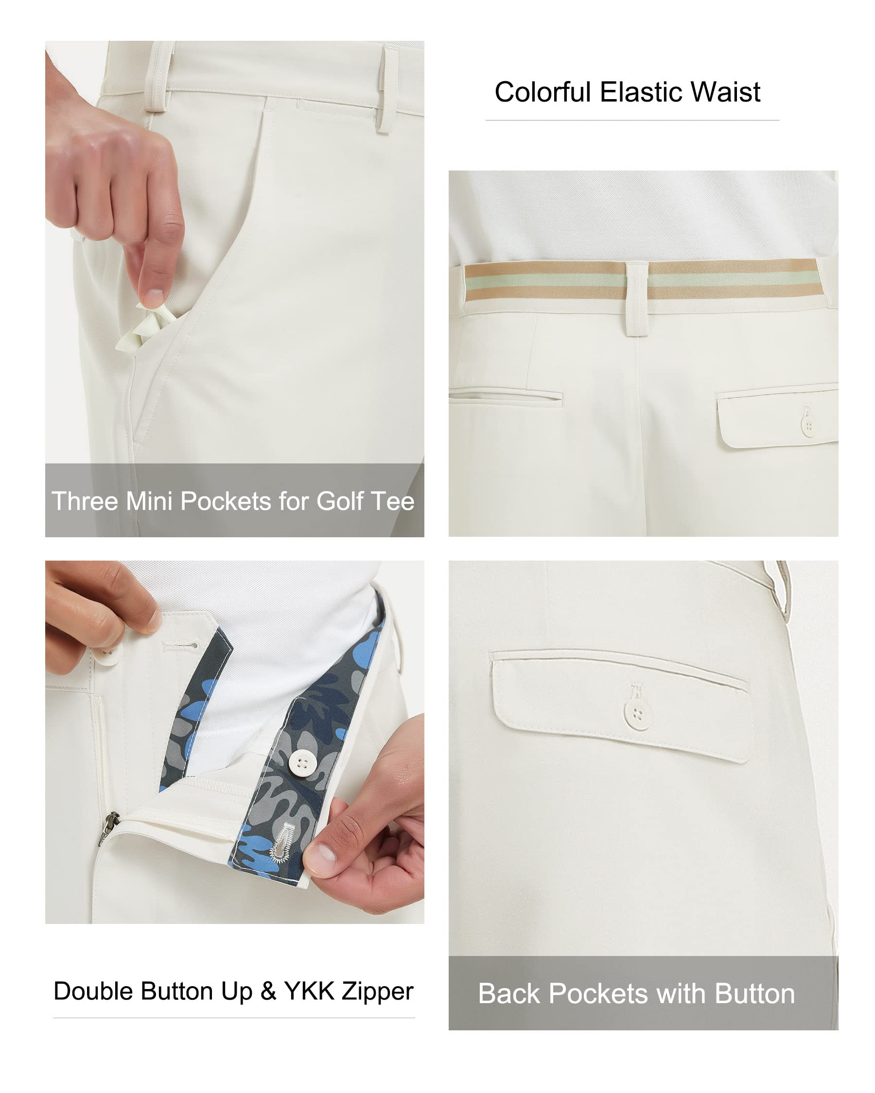 Lesmart Mens Golf Shorts Stretch Bermuda Quick Dry Elastic Waist Relaxed Fit Shorts with Pockets White Sand 44