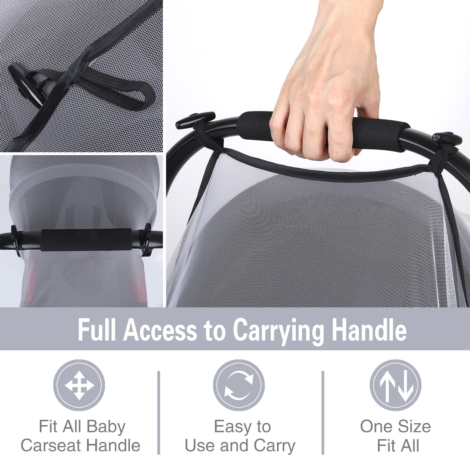 Mosquito Net for Baby Car Seat Stroller, Mesh Insect Nets Bugs Netting, Breathable Infant Carseat Canopy Carrier Cover, Universal Fit, Portable, Durable (White)