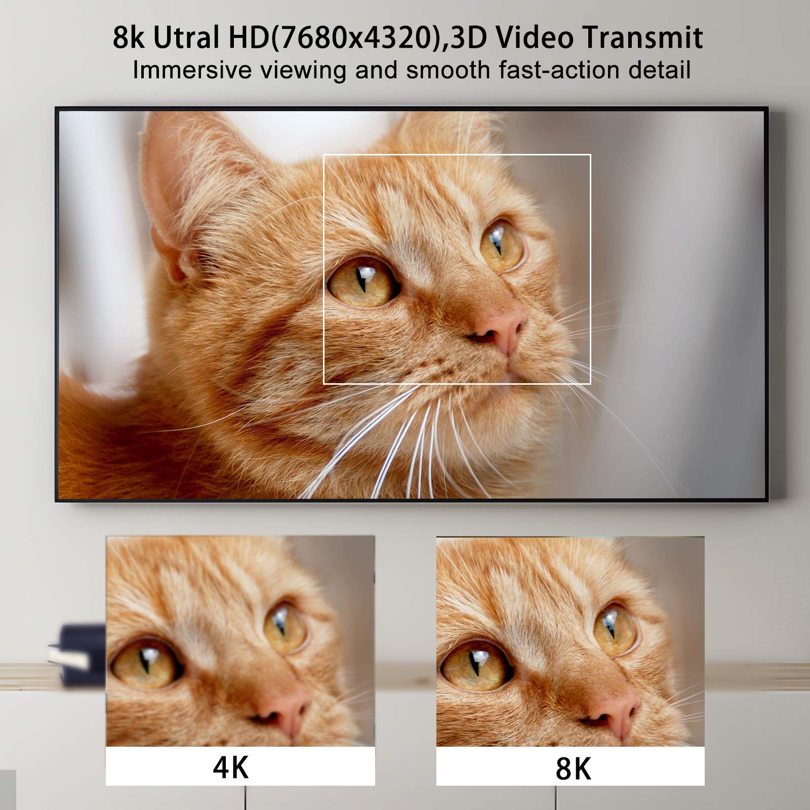 intpw 8K HDMI Cable 6.5ft, 3D-Braided HDMI Cord, 48Gbps Ultra High Speed HDMI Cable, 8K60 4K120 eARC HDR10 4:4:4 HDCP 2.2 & 2.3 Compatible with 8K TV/Xbox Series X/PS5/Blu-ray