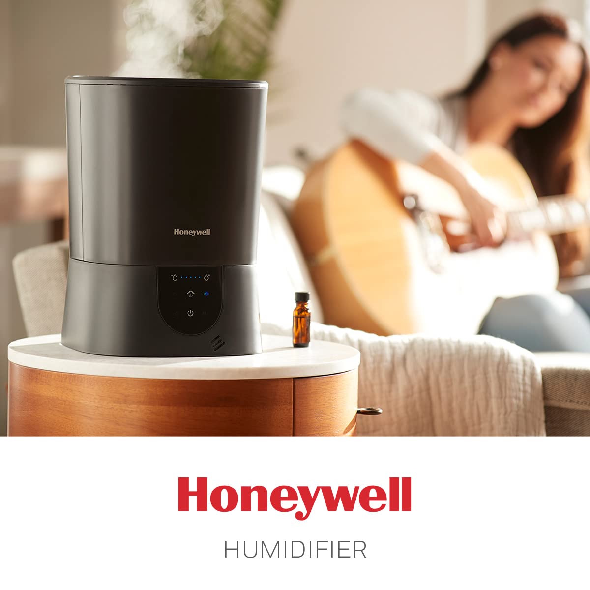 Honeywell Easy-to-Care Filter Free Warm Mist Humidifier, Medium Rooms, 1.5 Gallon Tank β Humidistat for Bedroom, Home or Office Black