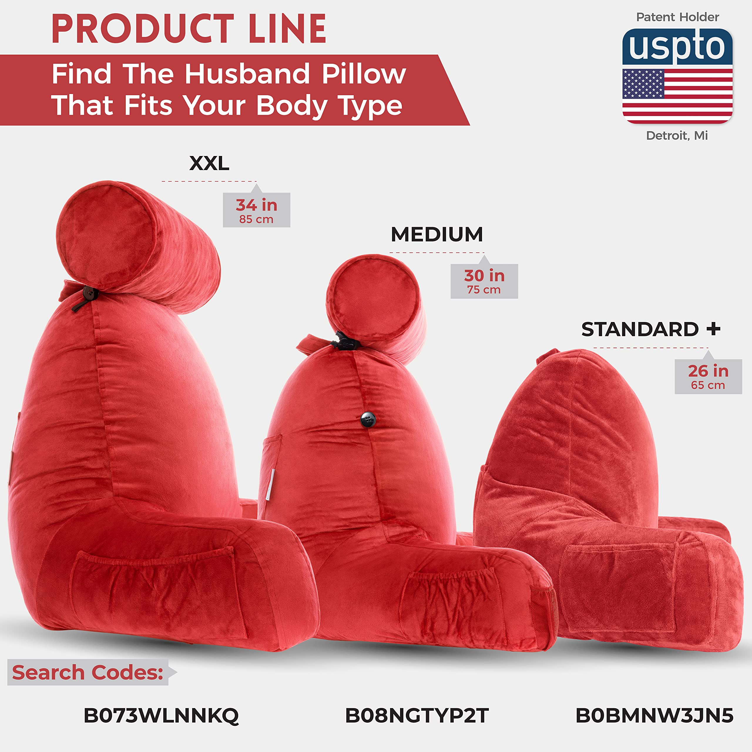 Husband Pillow Combo - Backrest Pillow with Arms : XXL Red & Lap Desk Bed Tray : Grey - Memory Foam Reading Pillows for Bed w/Removable Neck Roll & Laptop Bed Tray Table