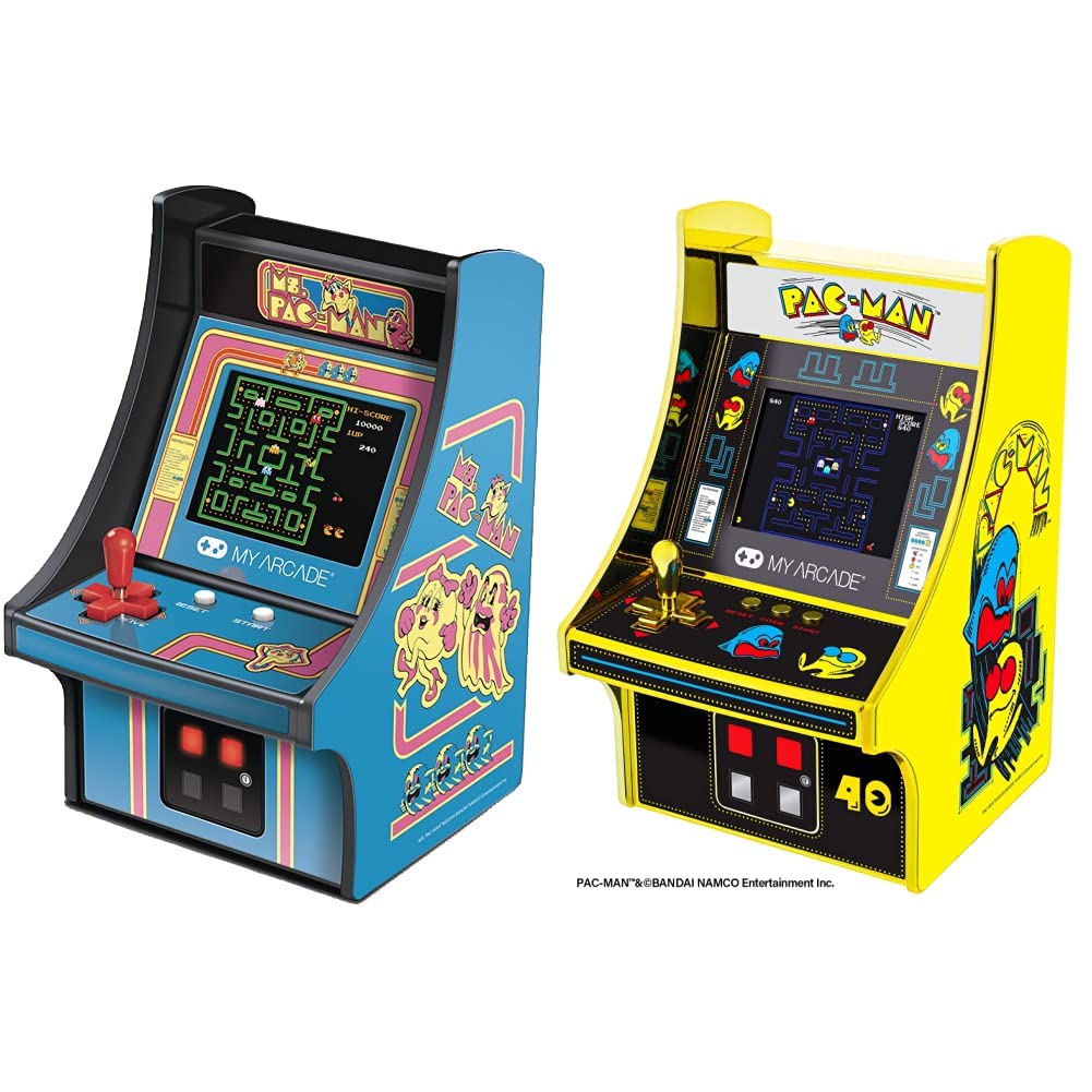 My Arcade Micro Player Mini Arcade Machine: Ms. Pac-Man Video Game & Pac-Man 40th Anniversary Micro Player, Fully Playable, 6.75 Inch Collectible, Full Color, Gold Plated, Yellow