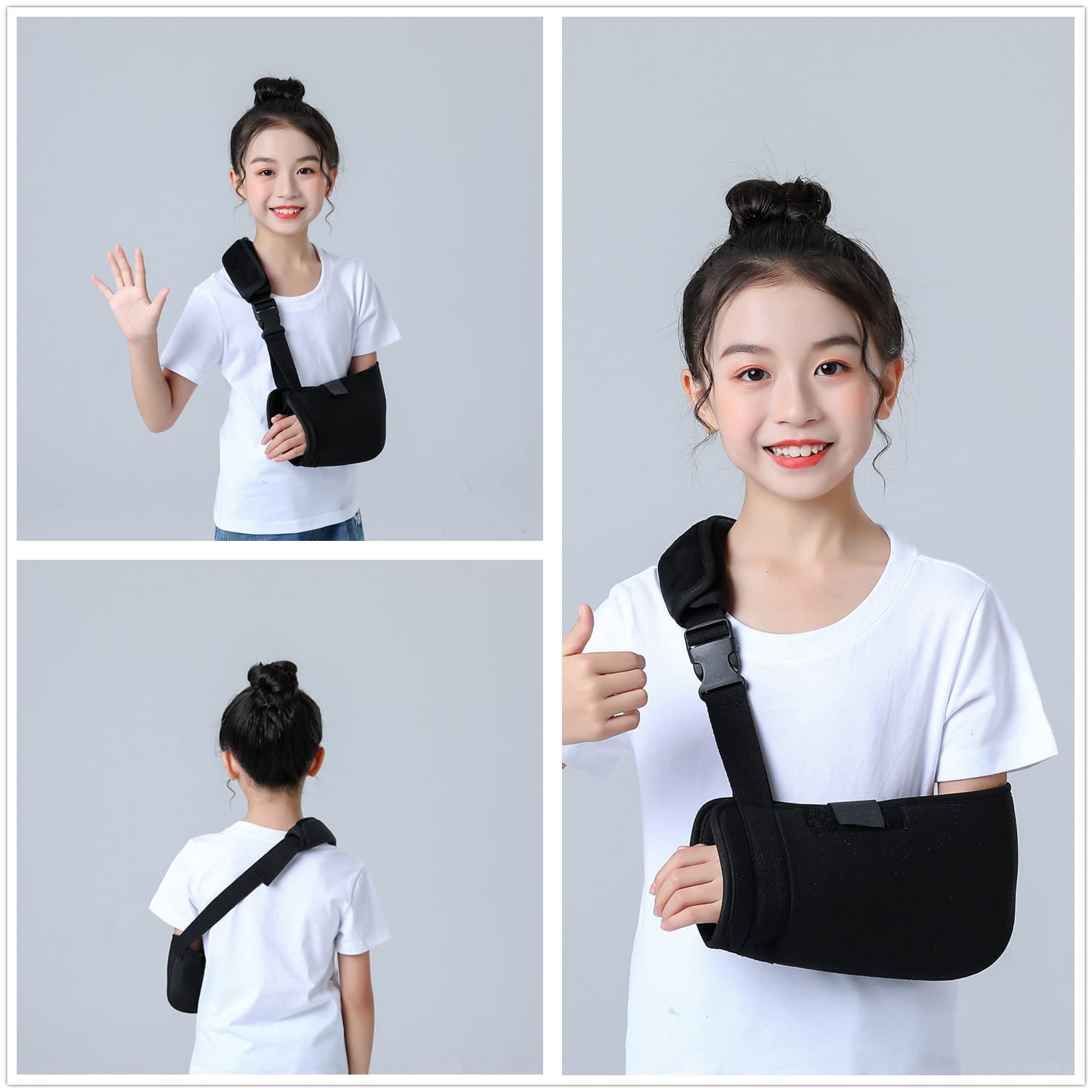 Ledhlth Soft Foam Kids Arm Sling for Shoulder Toddler Arm Support Brace for Broken Collarbone Children Shoulder Immobilizer for Shoulder Injury, Black (Kids L)