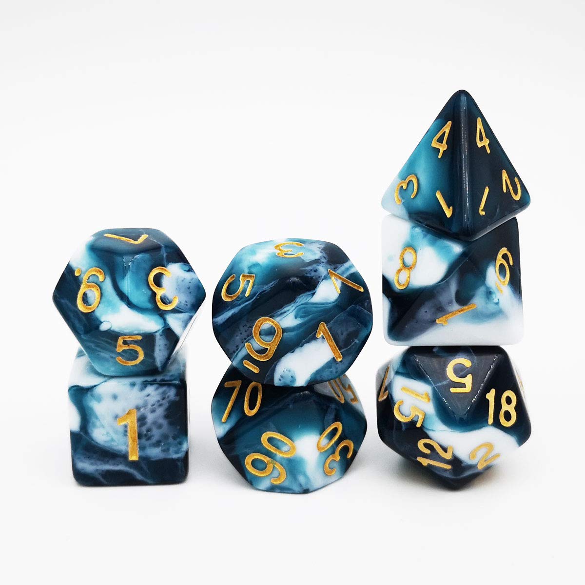 Haxtec Swirl DND Dice Set 7PCS Polyhedral D&D Teal Dice for Roleplaying Dice Games as Dungeons and Dragons (Teal White)