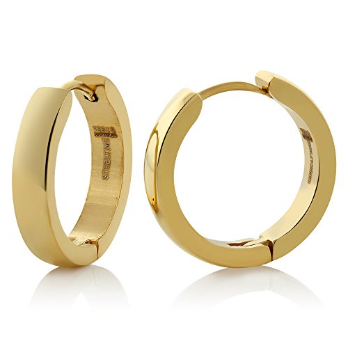 Gem Stone King Stainless Steel Yellow Gold Plated Round Huggies Hoop Earrings (20mm Diameter = 0.78 Inch)