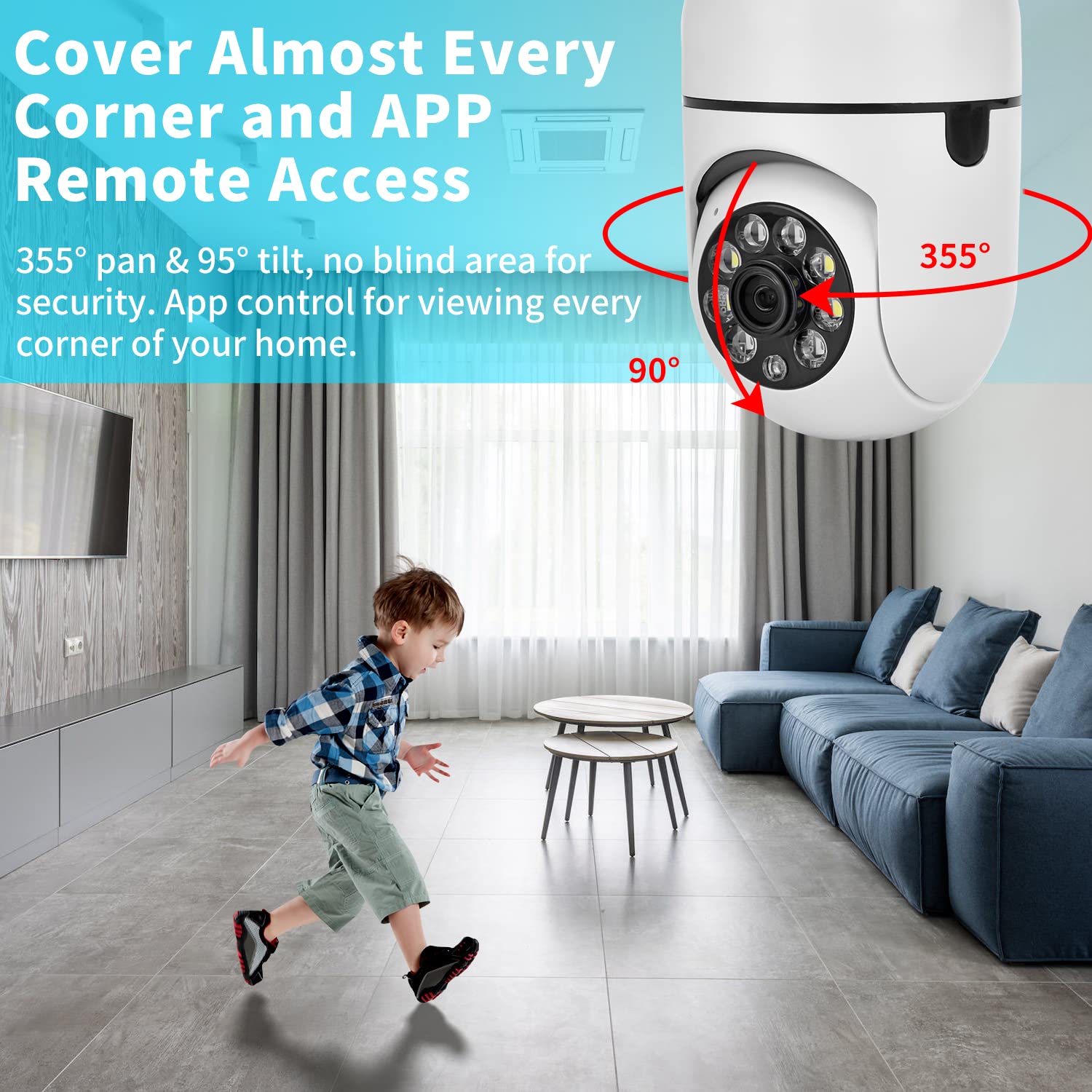 HnKeyjx 1080P HD Light Bulb Security Camera, Light Bulb Cameras Wireless Indoor, 2-Ways Audio, Color Night Vision, PTZ to Provide You with a Wider View,Mobile app Lication Compatible with Alexa.