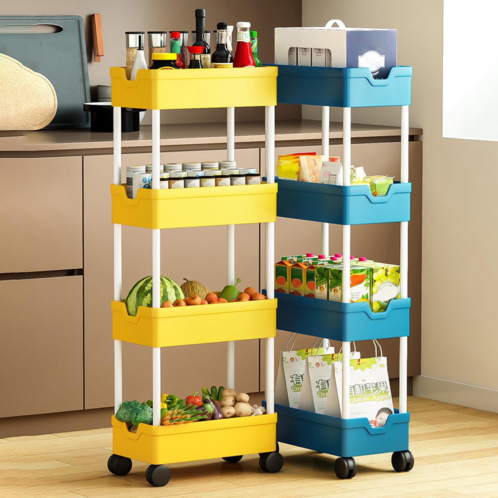 Hesitroad Storage Shelving,4-Tier Heavy Duty Storage Shelves with 360-Degree Wheels Versatile Rolling Cart Space-Saving Removable Multi-Tier Shelf for Storage Shelving Unit for Warehouse Pantry Basem