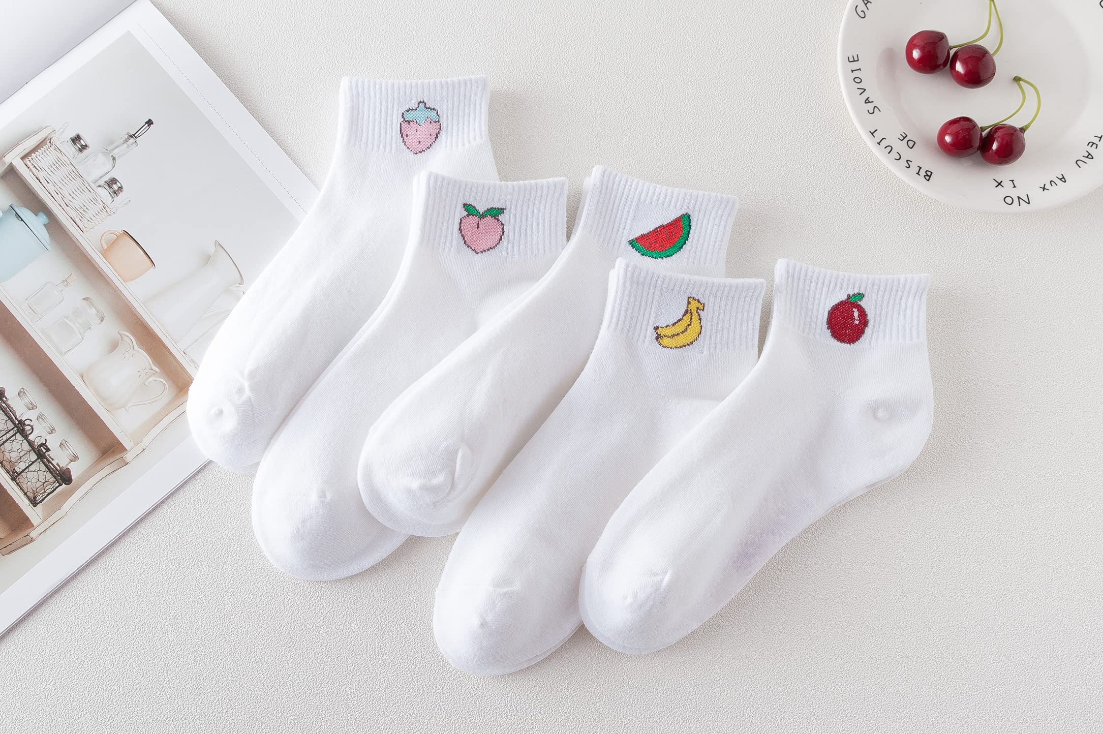 Joylife Fruit Embroidered Ankle Socks Cute Low Cut Socks for Women, Ladies, Girls, 10 Pack