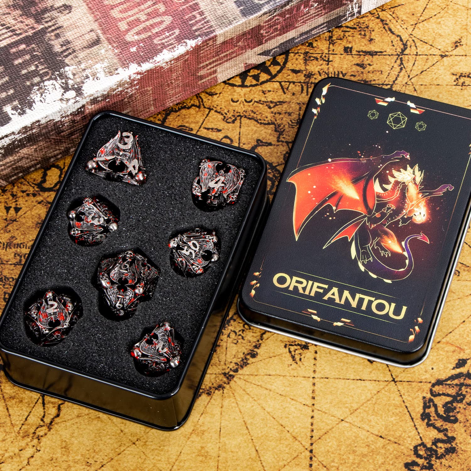 ORIFANTOU Hollow Metal DND Dice Set - Unique Swordsman Design Dice with Gift Box 7 PCS D+D Polyhedral Dice, D&D Dice for Dungeons and Dragons Role Playing Dice D and D Dice Set D20 D12 D10 D8 D6 D4