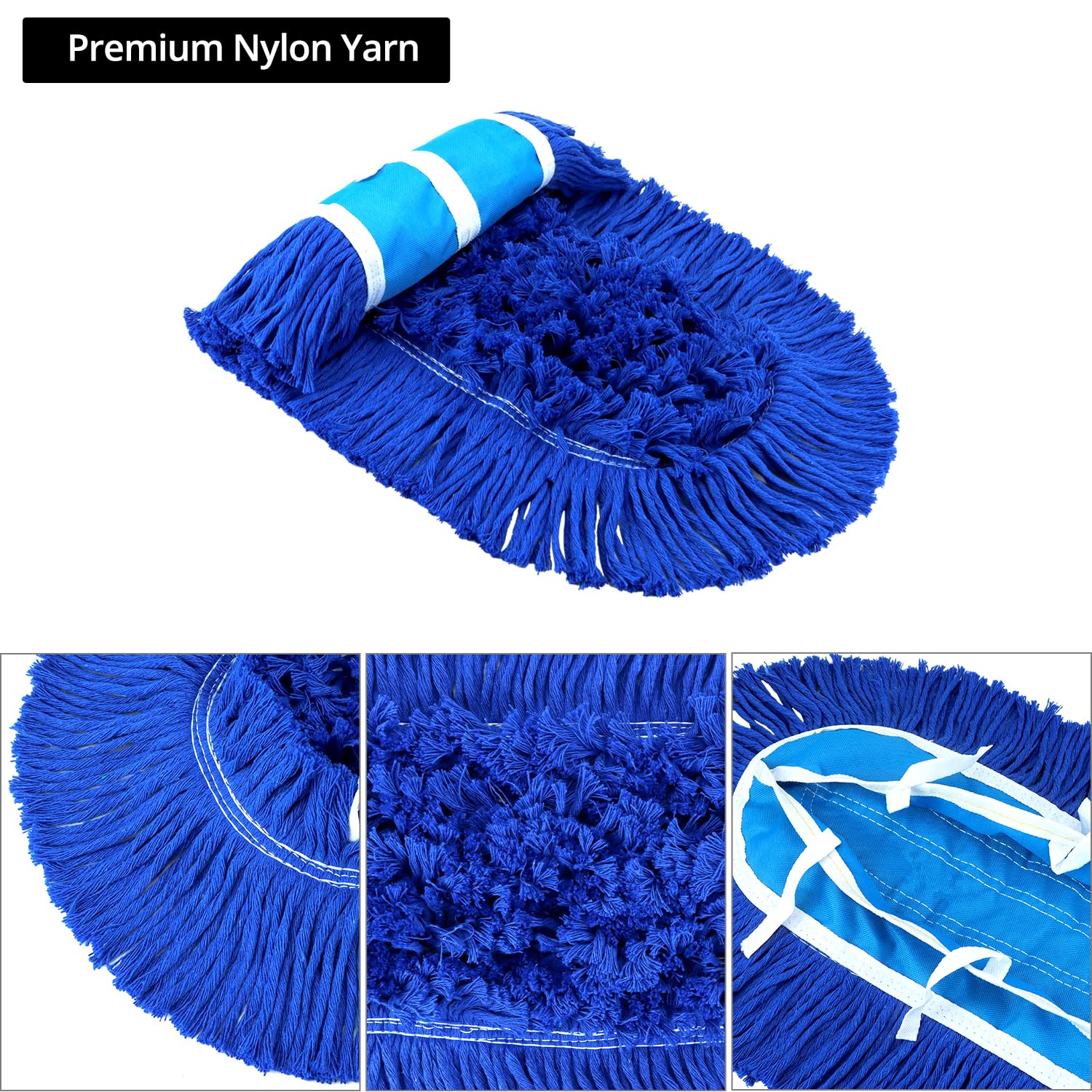 QWORK 2 Pack Cotton Dust Mop Head Refills, 24 x 6in Floor Duster Broom Nylon Dust Mop Replacement Head, for Hardwood Ceramic Marble Tile, Heavy-Duty Refill for Industrial & Residential Use, Blue