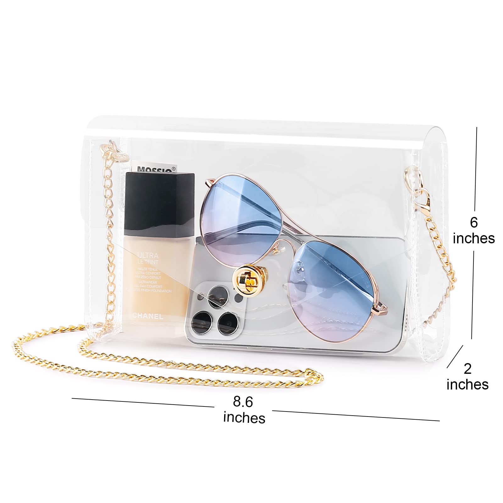 Mossio Clear Purse, Transparent Crossbody Messenger Shoulder Bag with Removable Chain Strap Holographic