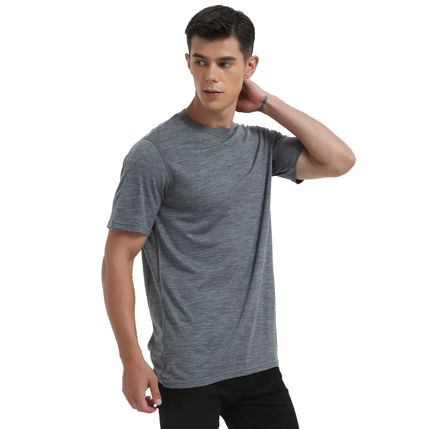 METARINO Merino Wool T-Shirts Mens Short Sleeve Lightweight Base Layer for Hiking,Travel,Hunting,Cycling,Dark Gray,Large
