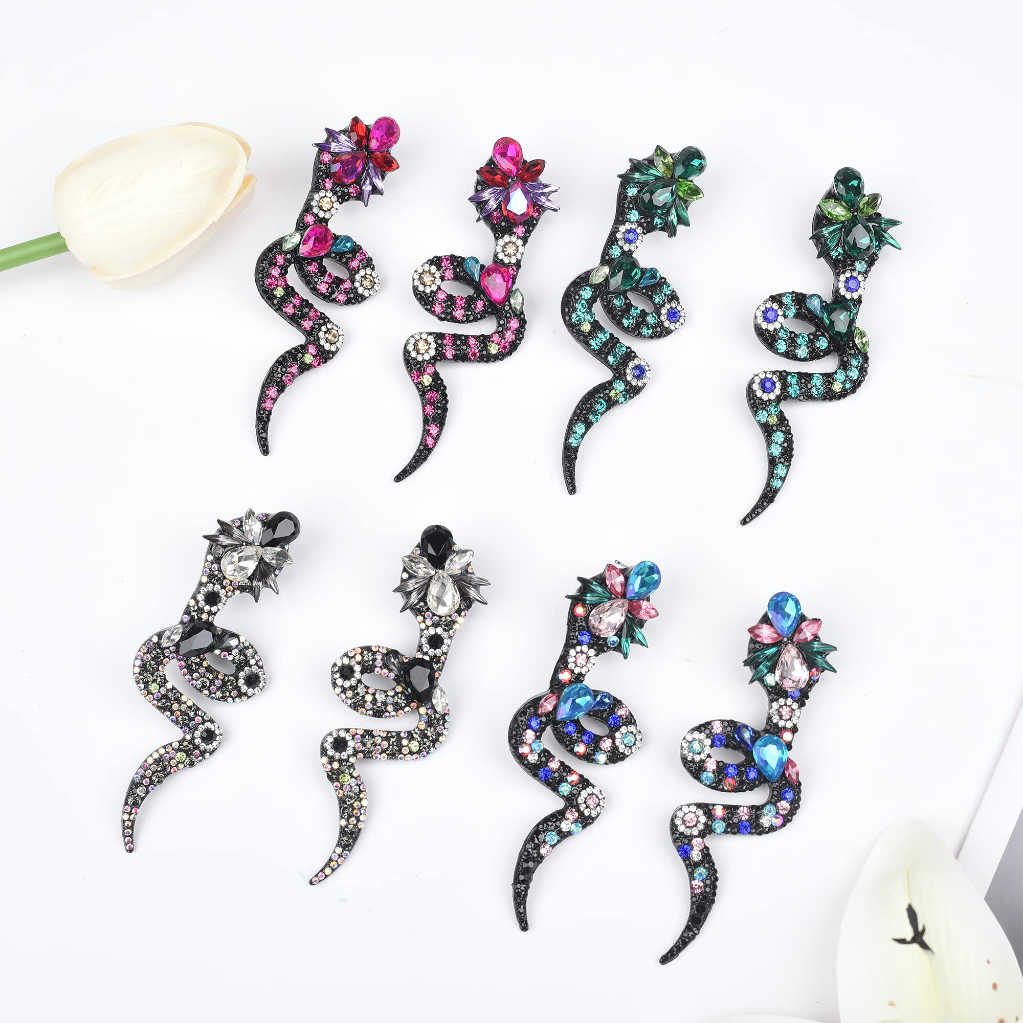 LEE&RO Statement Snake Earrings Rhinestone Snake Jewelry Crystal Earrings Retro Vintage Earrings Green Statement Earrings