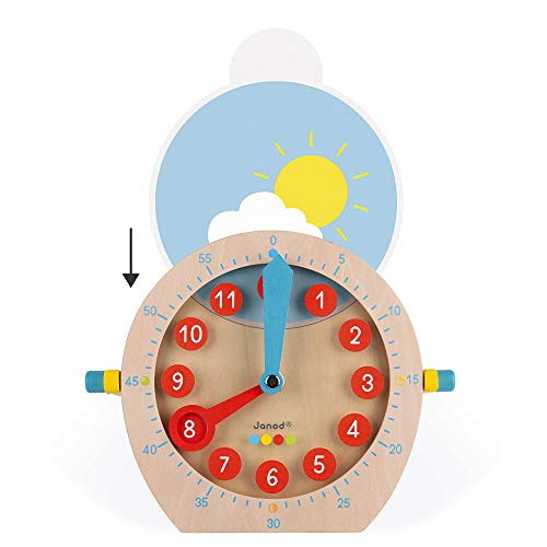 Janod Learn to Tell Time - Wooden Educational Teaching Clock - Ages 5+ - J05076