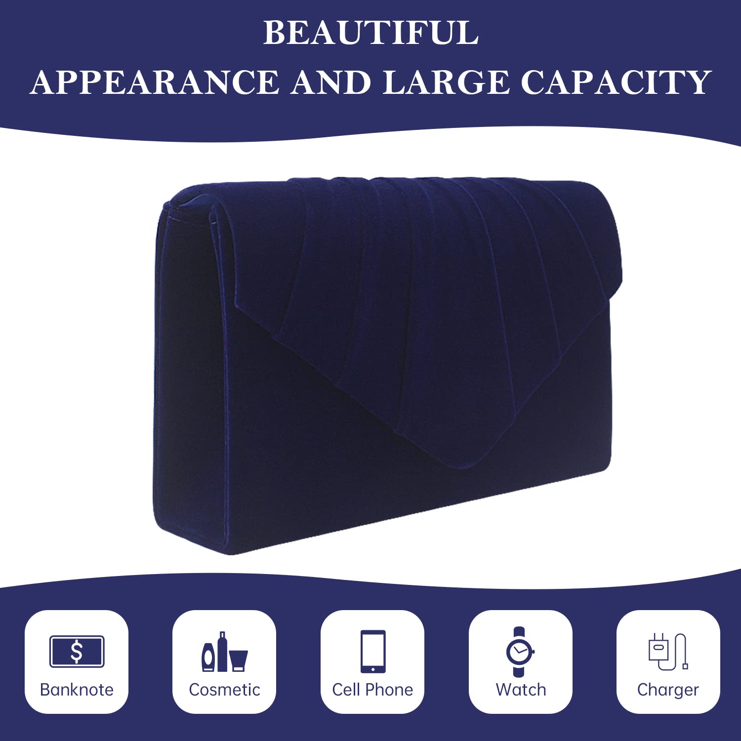 KUANG! Women's Evening Clutch Bag Velvet Pleated Envelope Clutch Handbag for Bridal Wedding Party