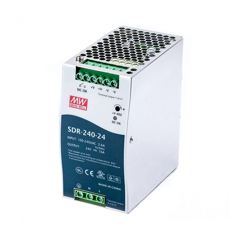 MEANWELL 240W 24VDC 10A 115/230VAC DIN Rail Power Supply Switching Converter LED Driver for LED Strip Light CCTV Camera Security System,Computer Project,3D Printer