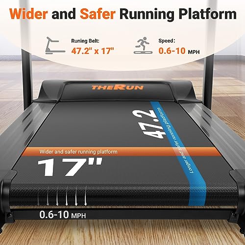 THERUN Incline Treadmill, Treadmill for Running and Walking, 300 lbs Weight Capacity Folding Treadmill with 0-15% Auto Incline, Wide Belt, 3.5HP, App, Heart Rate, Black