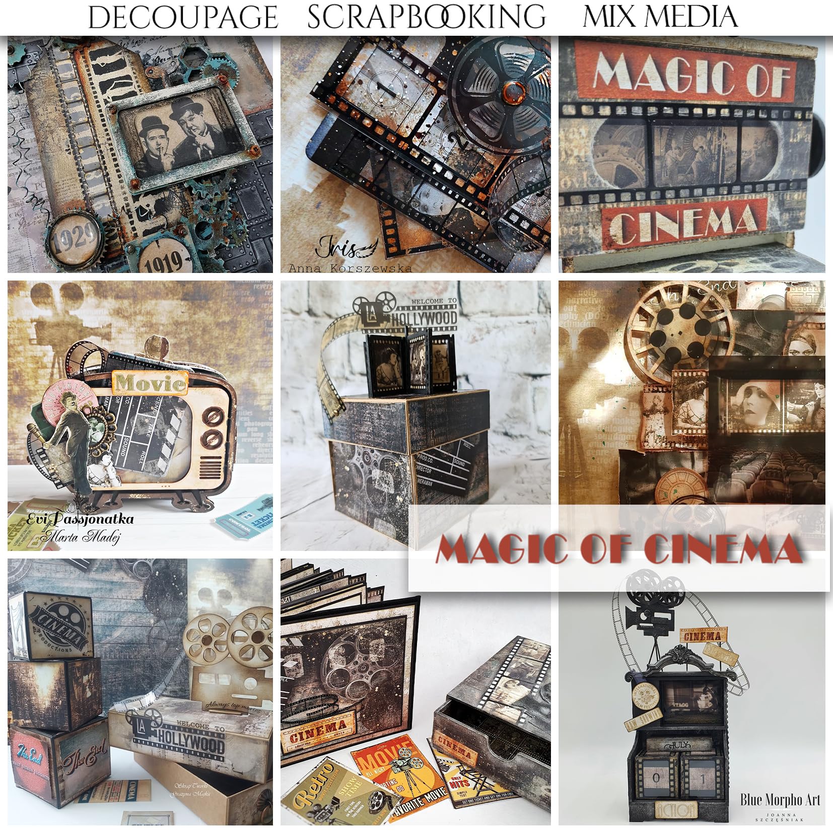 ITD Collection - Rice Paper Creative Set A4 Decoupage Rice Paper Sheet 29.7 x 21 cm Napkin Technology Multicoloured (Magic of Cinema)