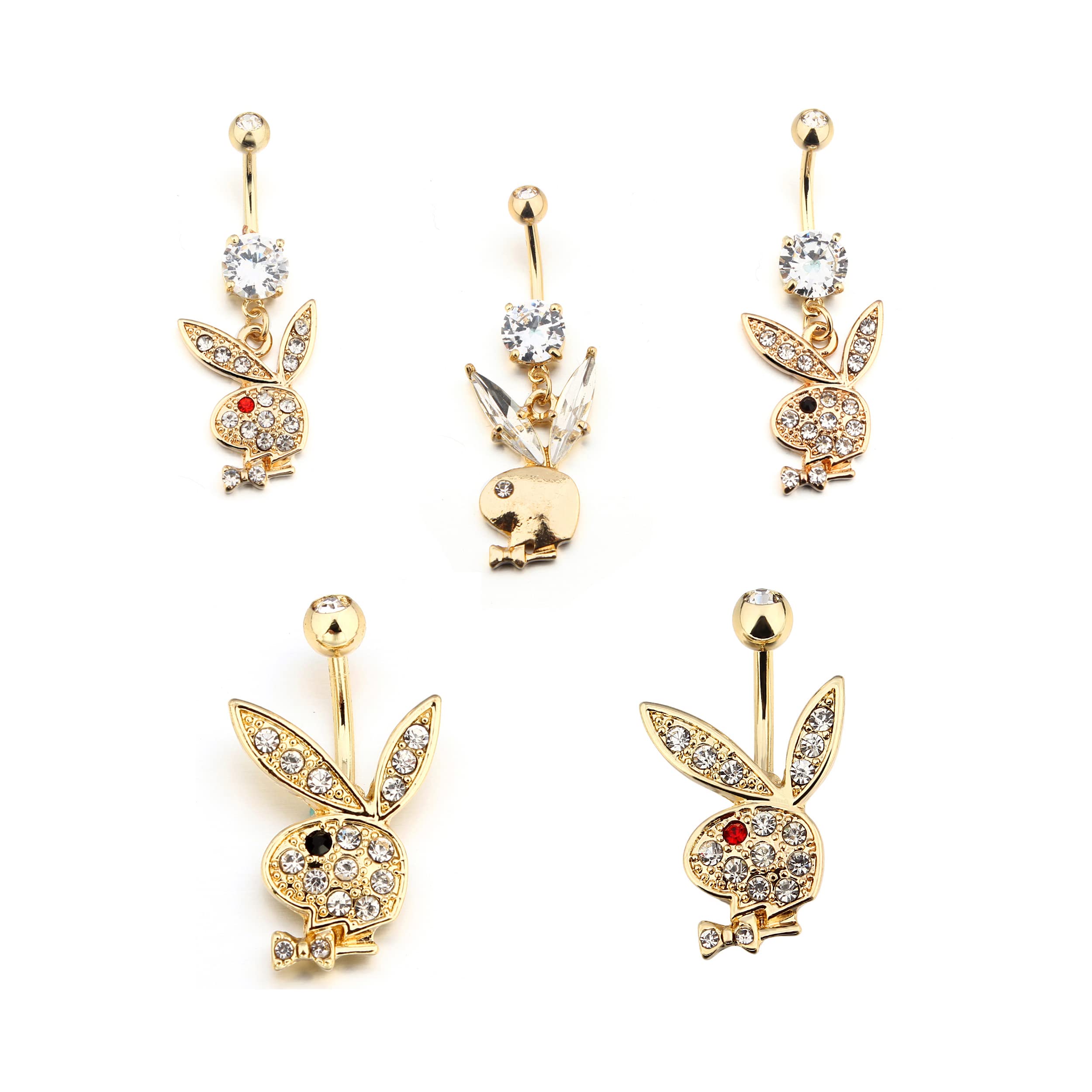 MGQGJY 5PCS Bunny Belly Button Ring Surgical Steel Navel Belly Button Ring Play boy Bunny Dangle Navel Ring For Women Girls