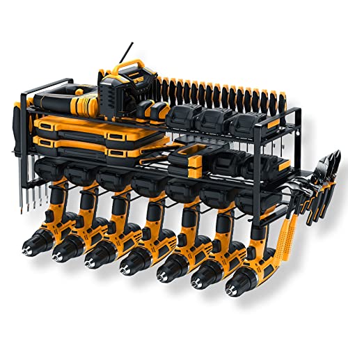 THILEMON Power Tool Organizer, 3 Layers 7 Drill Holder Heavy Metal Power Tool Organizer Wall Mount, Garage Organization, Power Tool Organizer
