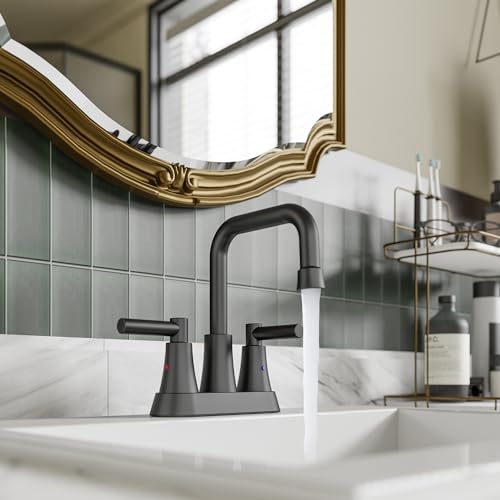 Matte Black Bathroom Faucet 3 Hole ARRISEA 4 Inch Centerset Faucet for Bathroom Sink, Black Bathroom Sink Faucet 3 Hole with Pop Up Drain, BF068-1-MB