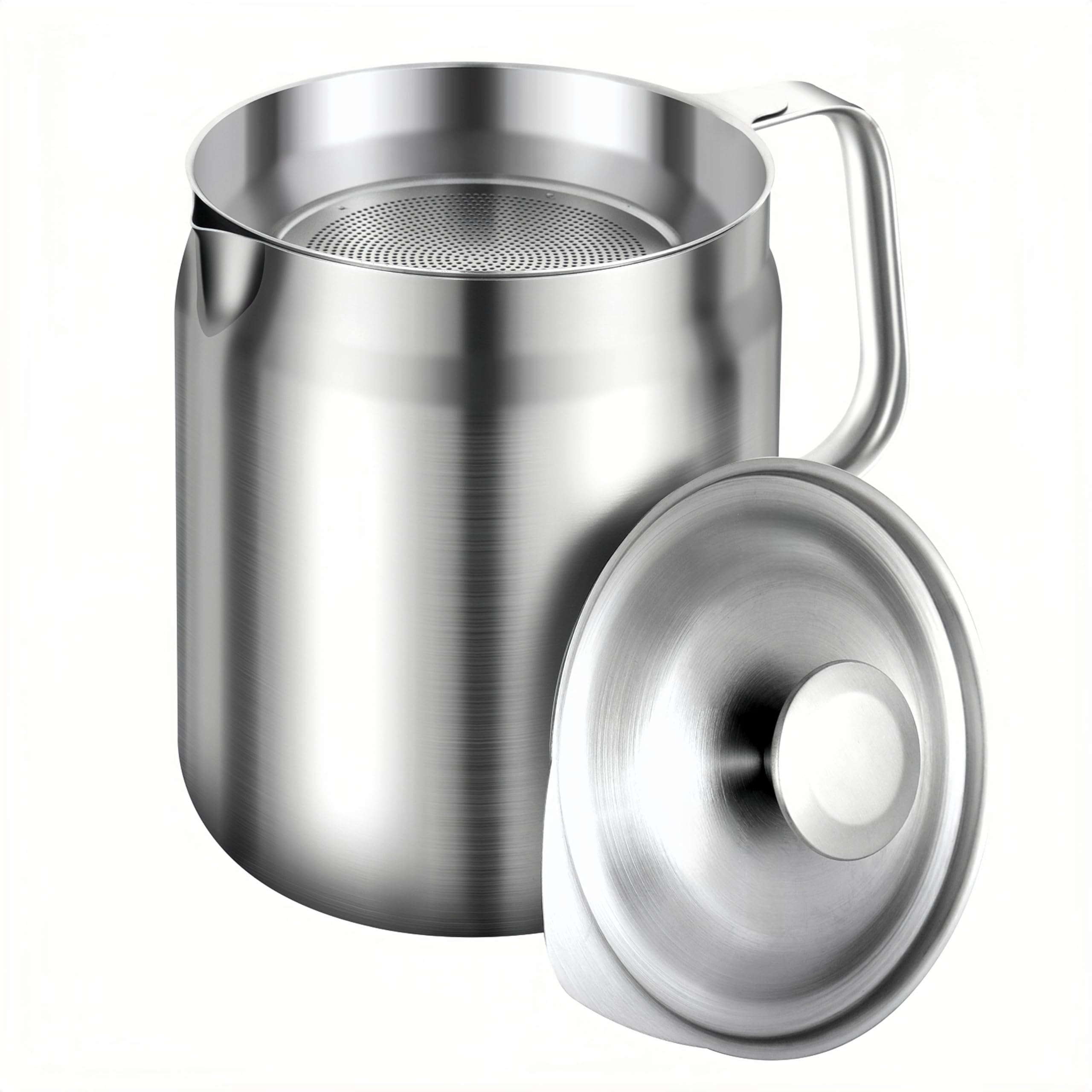 Maylmc 1.7L HEAVY DUTY Stainless Steel Bacon Grease Container with Strainer for Oil Storage, Bacon Grease Saver with Strainer for Kitchen, Stainless Steel Oil Filter Pot with Strainer, kitchen gadgets