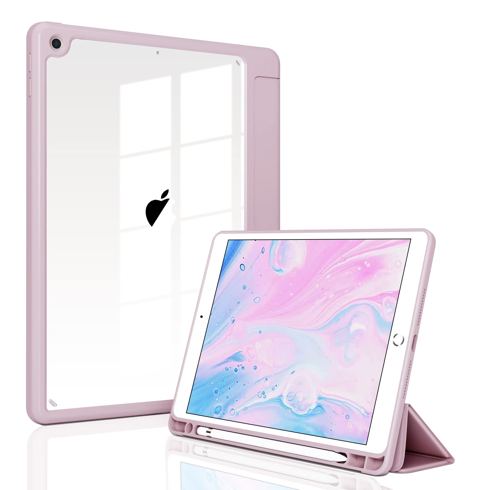 MOROCK for iPad 10.2 Case,iPad 9th Generation Case,iPad 8th Generation Case,iPad 7th Generation Case, Clear Transparent Back Shell,Protective Cover with Pencil Holder,Trifold Stand,Light Purple
