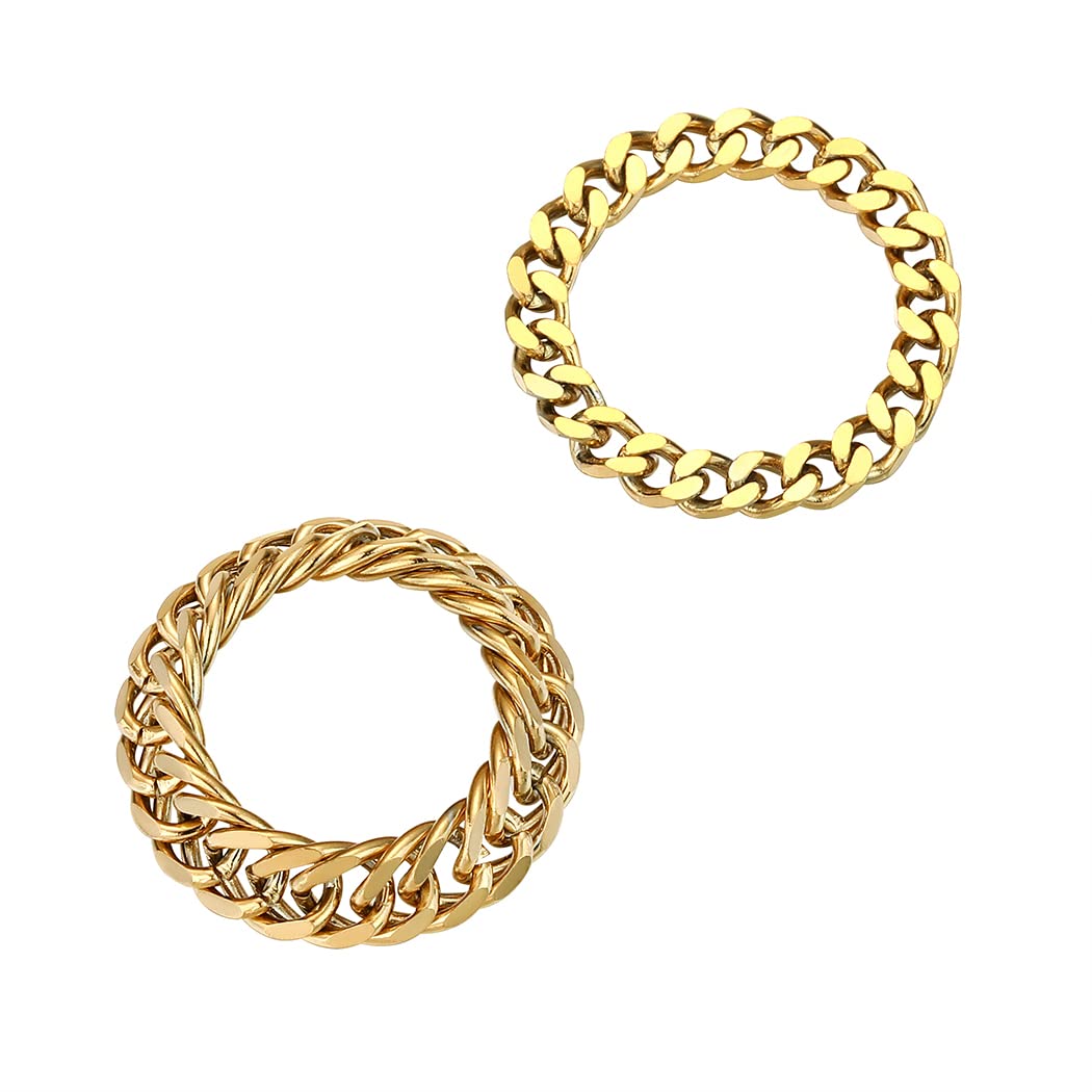 NEDAR 18K Gold Filled Gold Chain Designed Laser Engraved Wedding Ring 316L Stainless Steel Thick Chain Stacking Jewelry Band Cuban Chain Ring, Minimalist Ring (SPR-16419)