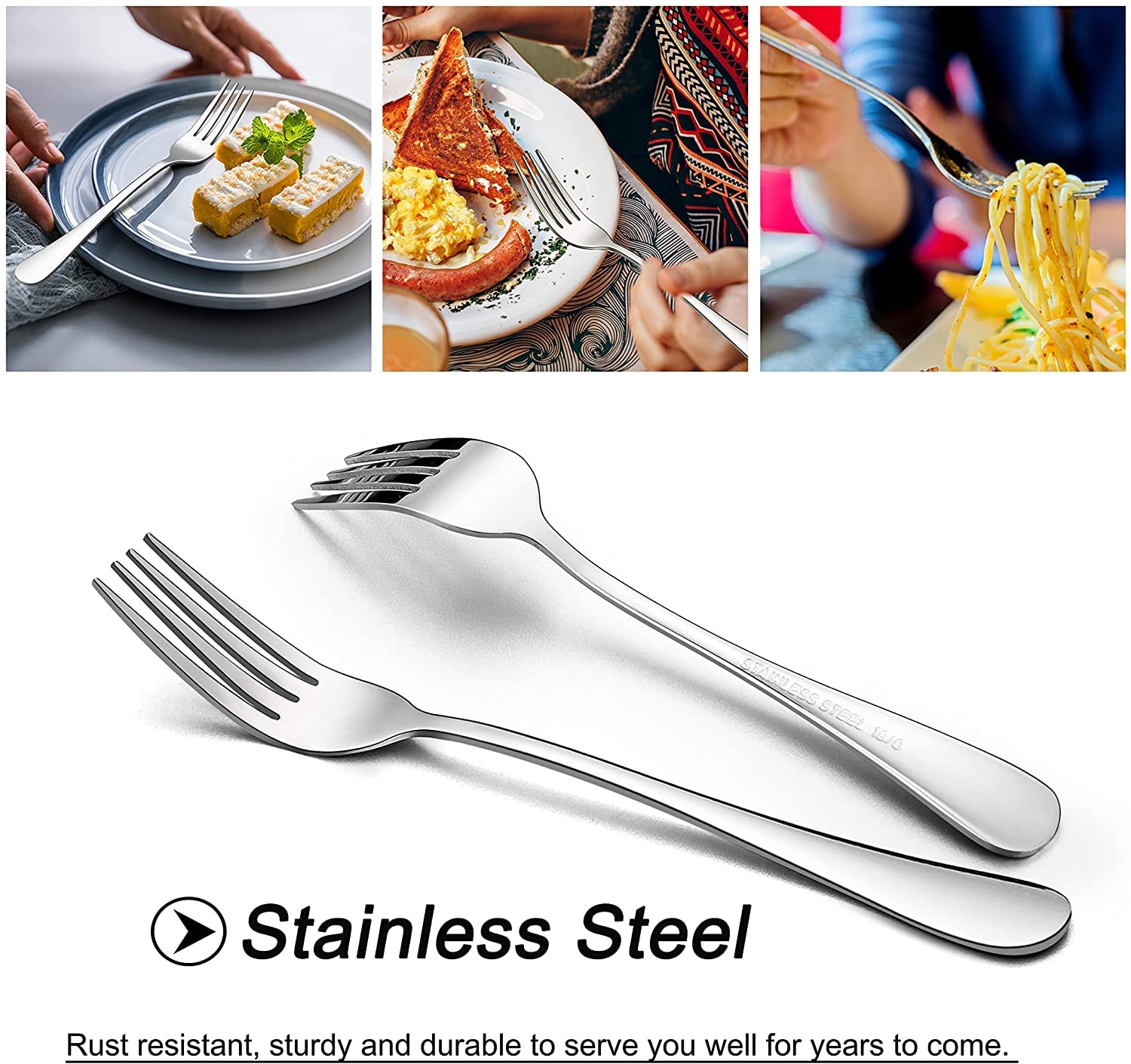 LIANYU Dinner Forks Set of 12, Stainless Steel Silverware Flatware Cutlery Forks, Table Forks 8 Inches, Mirror Finish & Dishwasher Safe