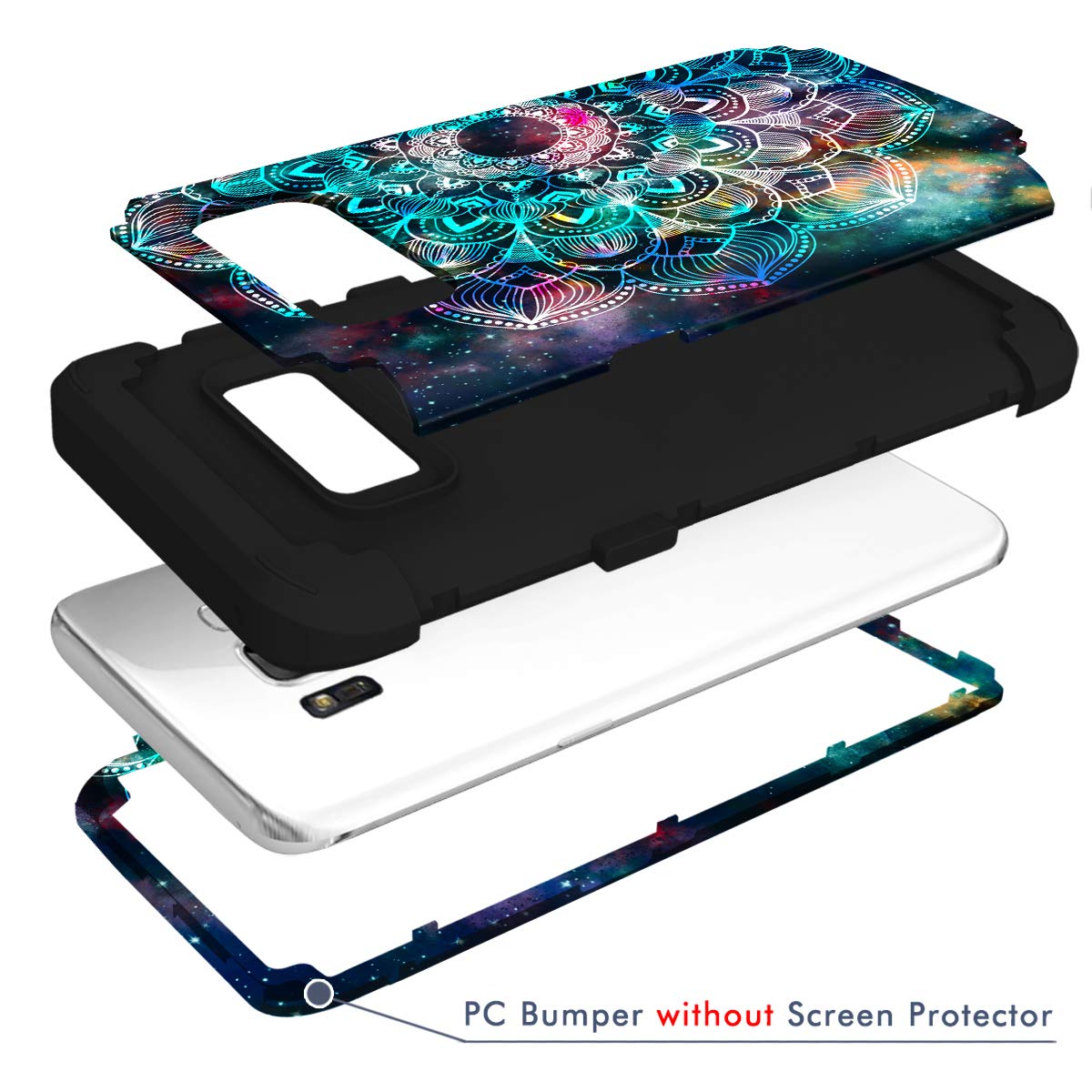 Hocase Galaxy S8 Case, Heavy Duty Protection Shock Absorbing Silicone Rubber Bumper+Hard Plastic Shell Hybrid Dual Layer Protective Case for Samsung Galaxy S8 (SM-G950U) 5.8" 2017 - Mandala in Galaxy