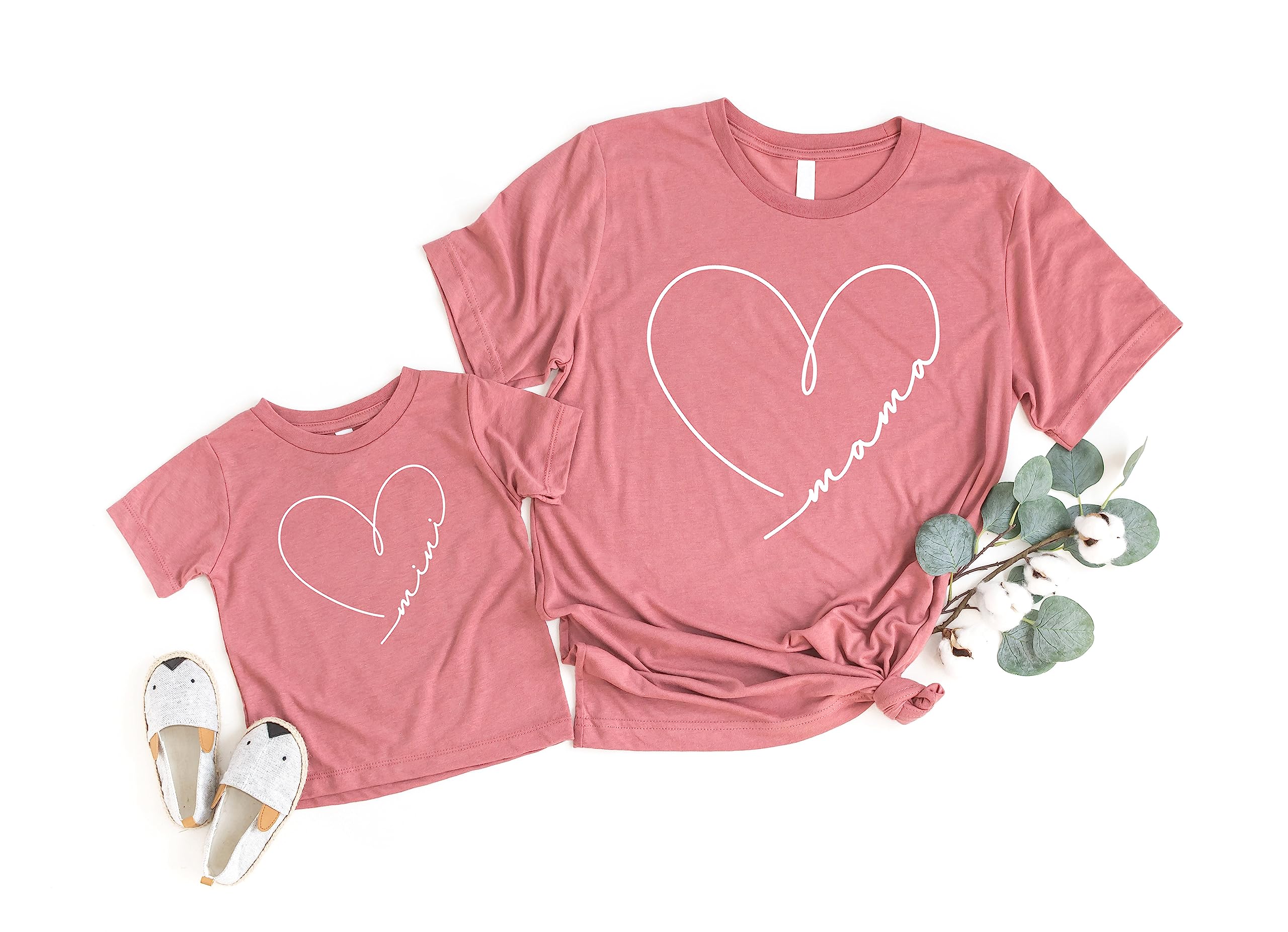 Olive Loves Apple Mommy & Me Matching Mama & Mini Doodle Heart Shirts & Bodysuits for Kids & Adults Mauve Shirt Adult Large