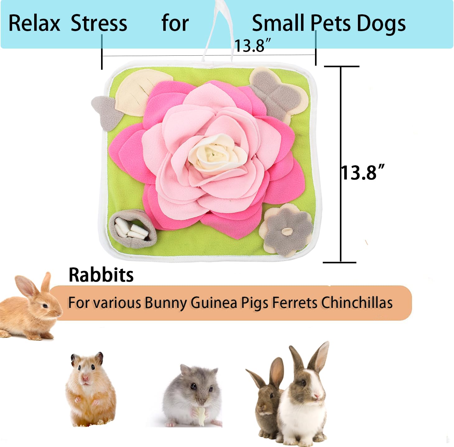 Rabbit Foraging Mat Snuffle Mat for Small Animals Bunny Puzzle Toys Pets Interactive Feeding Mat for Guinea Pigs Hedgehog Chinchilla Puppies (Pink)