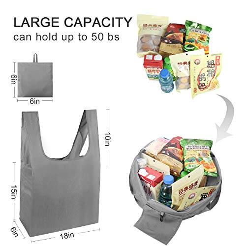 HOLYLUCK Grocery Bags Reusable Foldable 5 Pack Shopping Bags Ripstop Polyester Reusable Shopping Bags,Washable, Durable and Lightweight(4 Grey+1 Maze)
