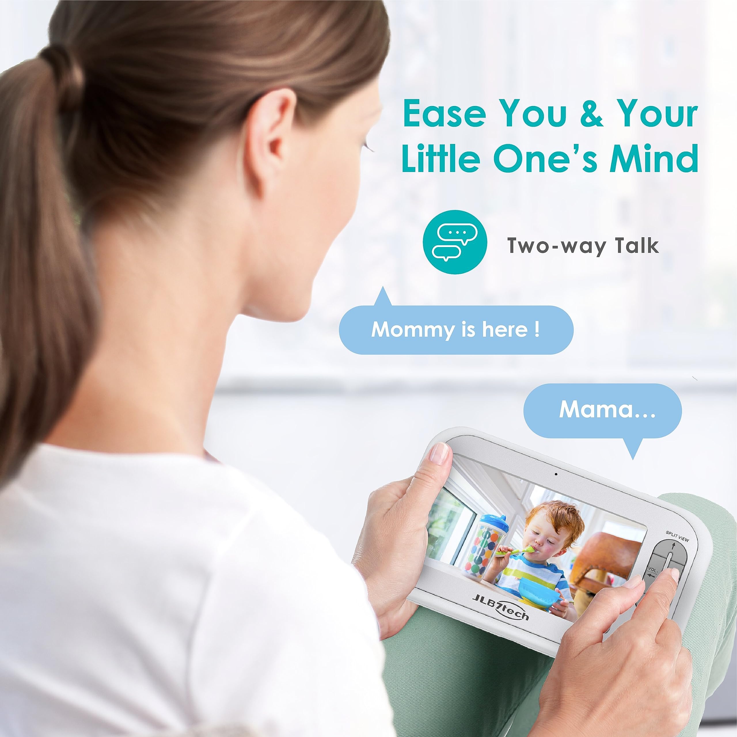 JLB7tech 5" Large Split Screen Video Baby Monitor with 2 Camera - Large Screen,Portable,Long Range,No WiFi,Auto Night Vision,Timer Setting,Lullabies,Power Saving Voice Activation,3000mAh Battery