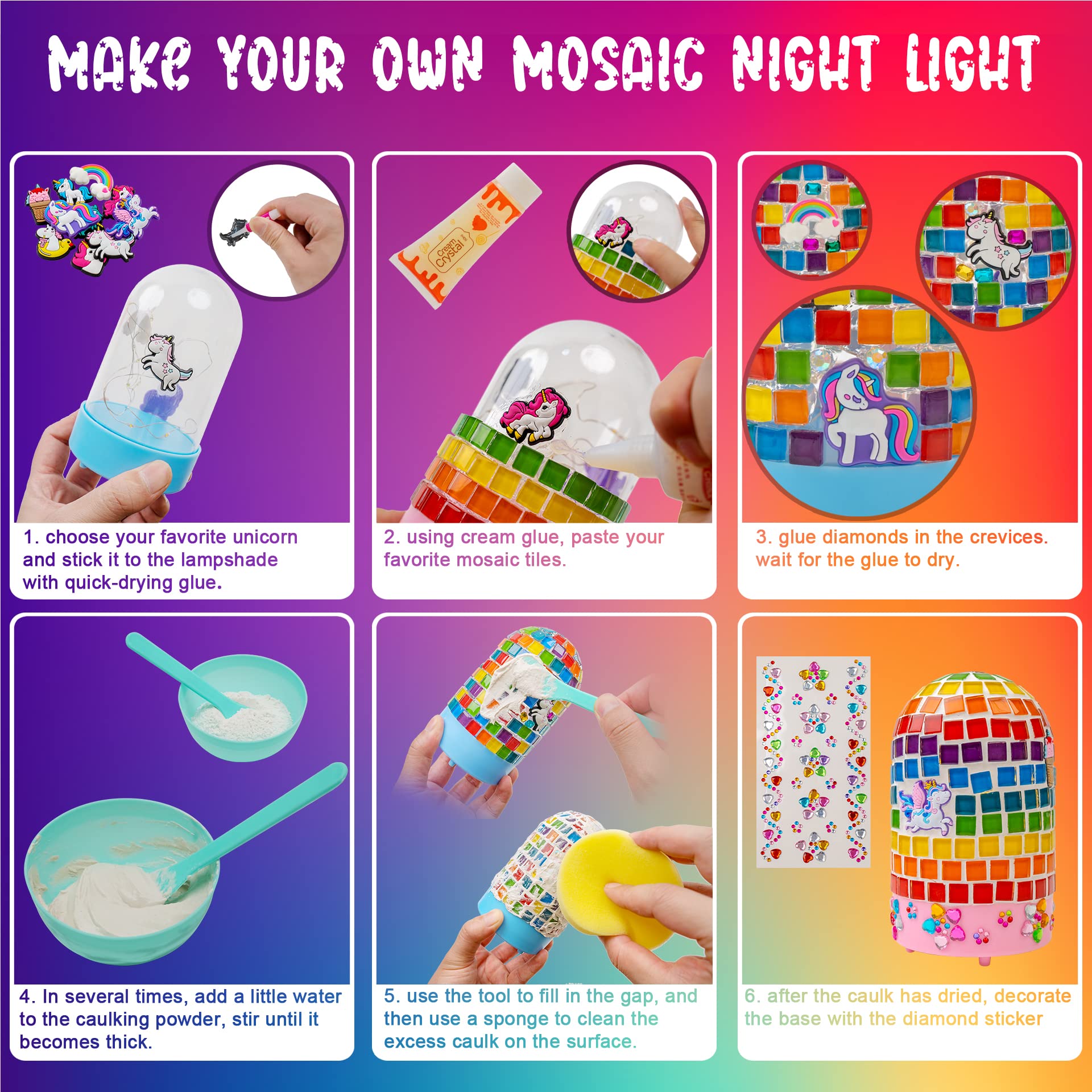 Make Your Own Mosaic Night Light - Craft Kit for Kids, Arts Craft Project Kit for Girls Age 4 to 8 Year Old
