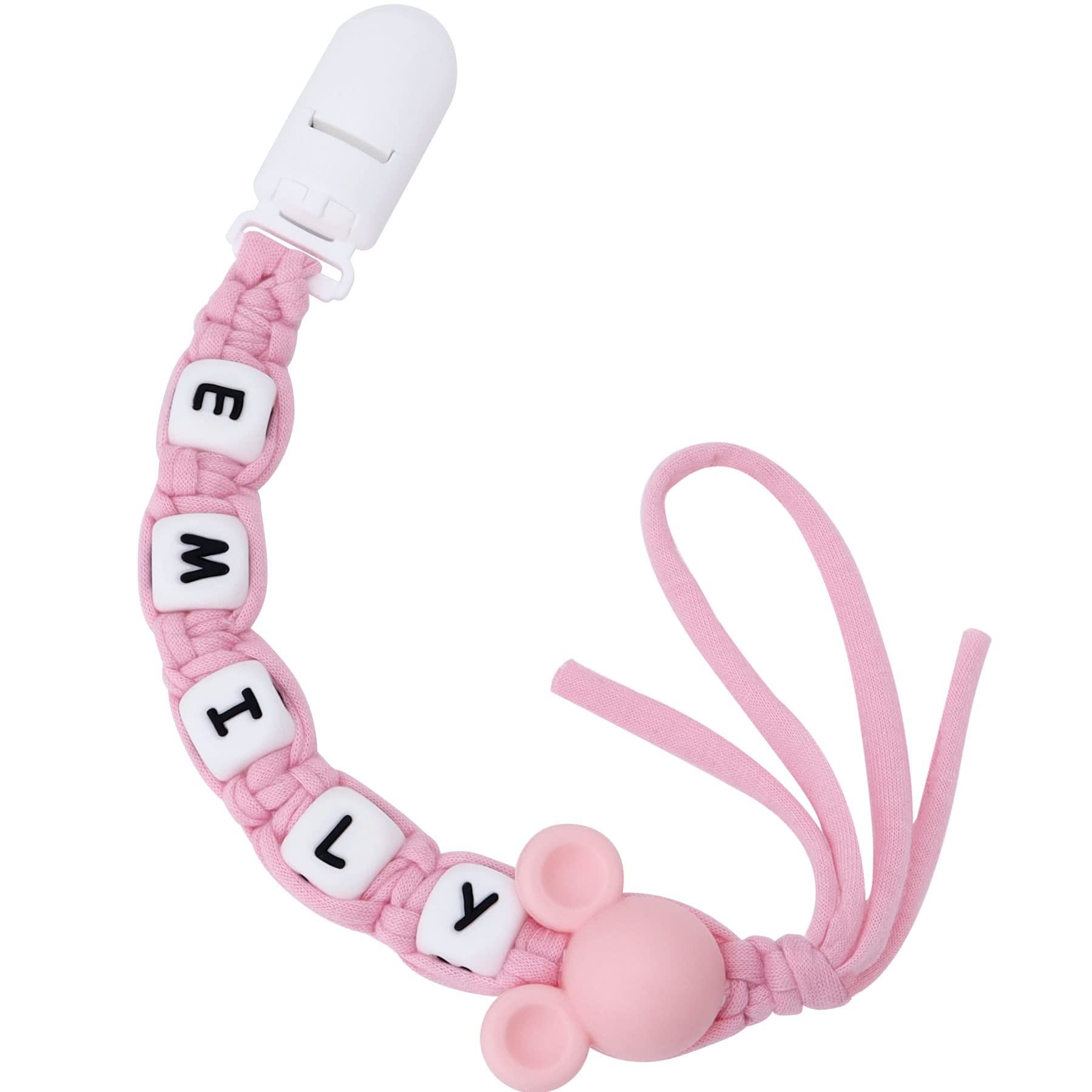 Panny & Mody Personalized Stroller Clip with Name, Unisex Baby Gifts for Newborn (Mouse Pink)