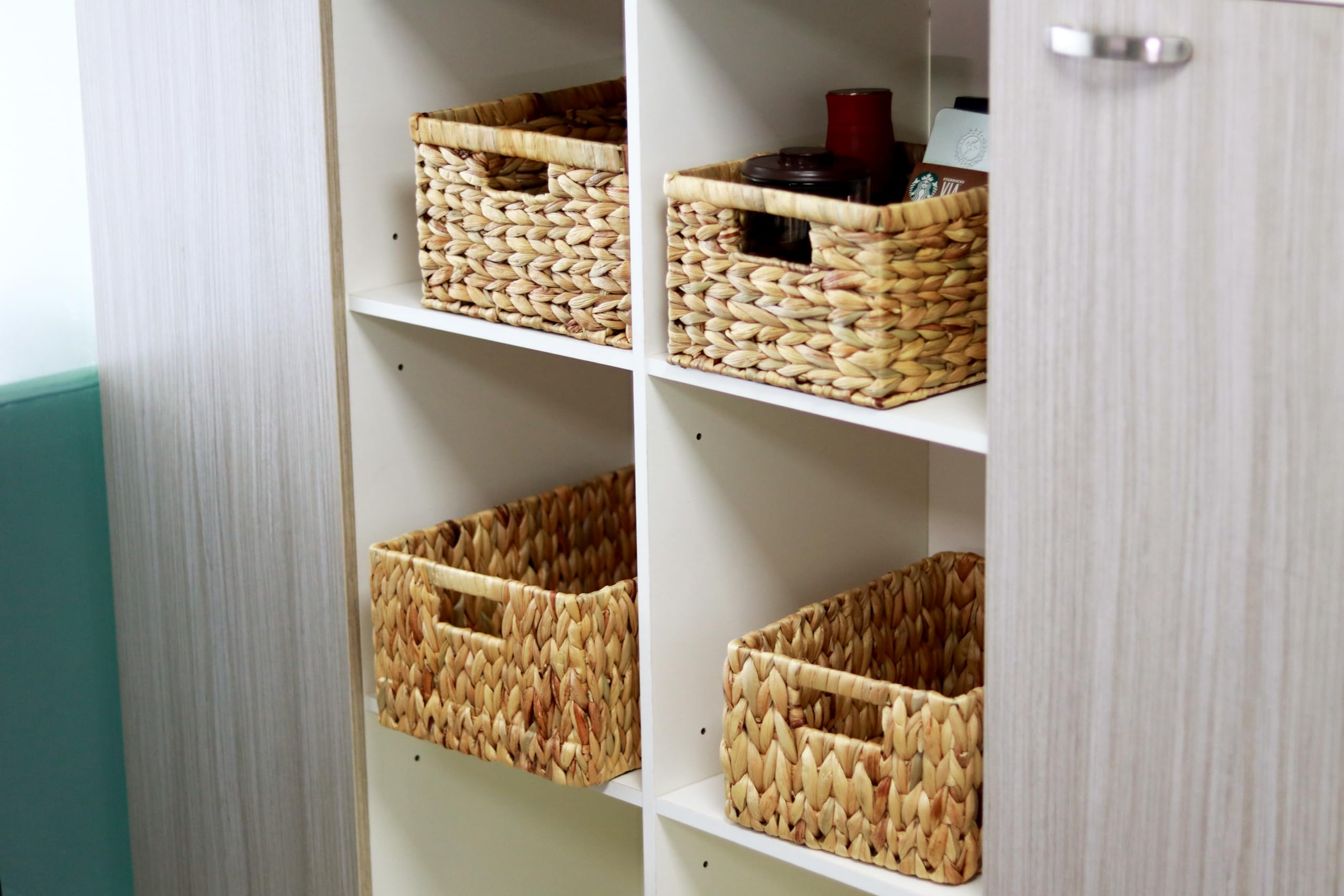 Rlosjin Wicker Storage Basket, Organization Basket, Storage Basket With Built-In Handles, Water Hyacinth Stand (2-Pack, Natural Hyacinth)11.4x11.4x7.1&9.8x9.8x6.5