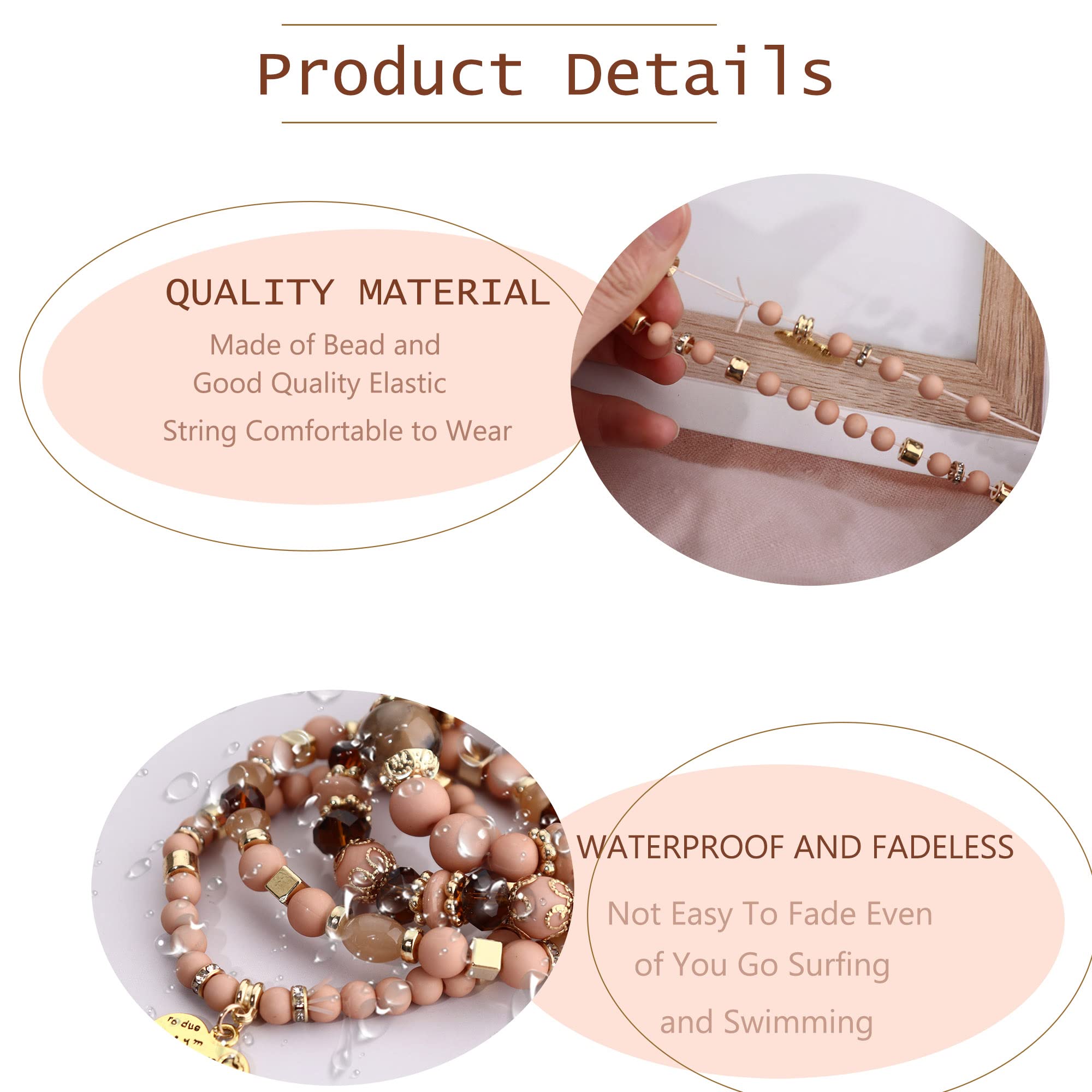 Jstyle 6 Sets Bohemian Stackable Beaded Bracelets for Women Aesthetic Stretch Multilayered Boho Bracelets Set Bohemian Bracelet
