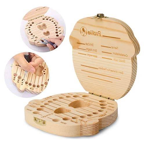 OMANI Tooth Box for Baby, First Tooth Fairy Keepsake Box, Wooden Teeth Box Tooth Saver, Teeth Storage for Lost Teeth Kids Gift (BOY)