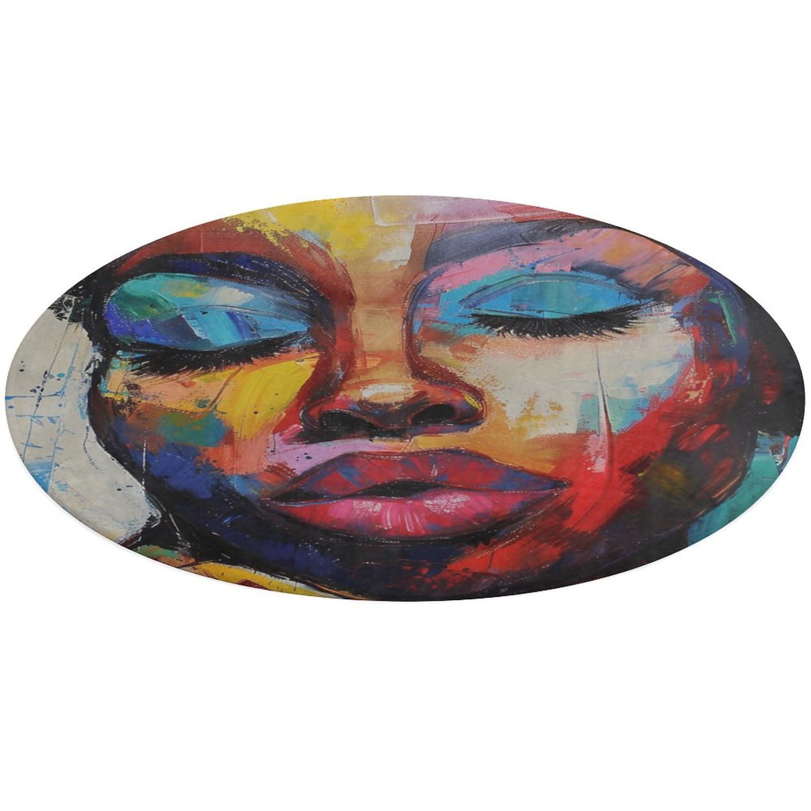 MoBlinko Black African Woman Round Rug 2 Ft Washable Circular Rug Modern Art Non Slip Circle Area Rug Carpet Absorbent Mat for Kitchen Living Room Bedroom Decoration