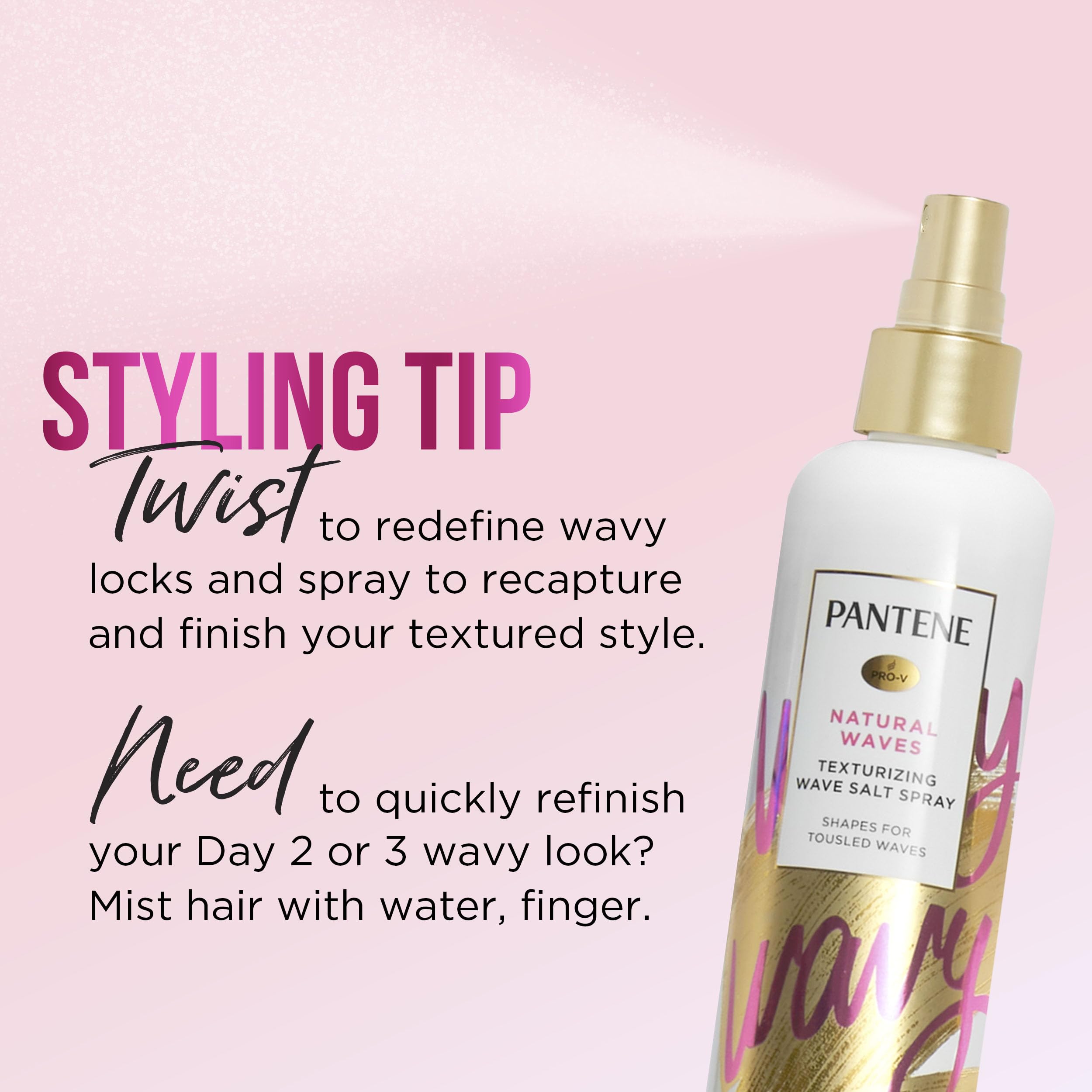 Pantene Pro-V Salt Texturizing Hairspray, No Sea Needed, Natural Waves, Pack of 3, 25.5 oz Total